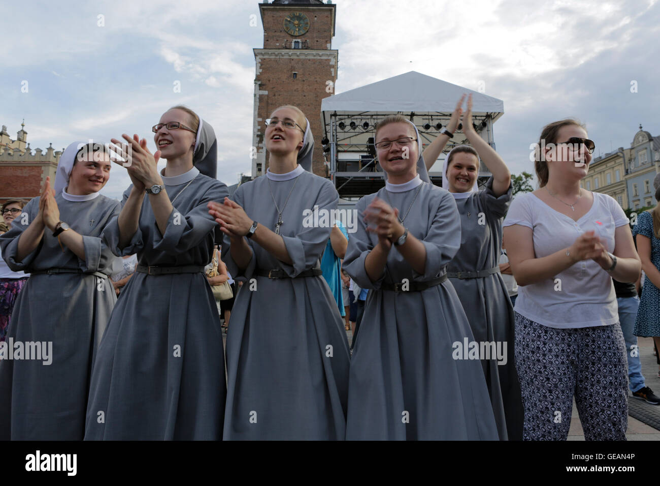 Krakow, Poland. 24th July, 2016. Nuns enjoy the music at a concert at ...