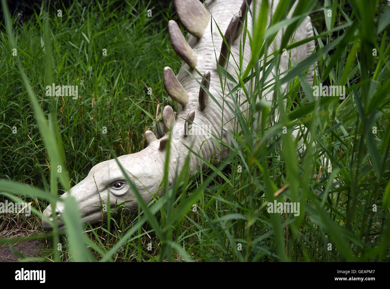 A model of the Kentrosaurus stands in Saurierpark dinosaur park in ...