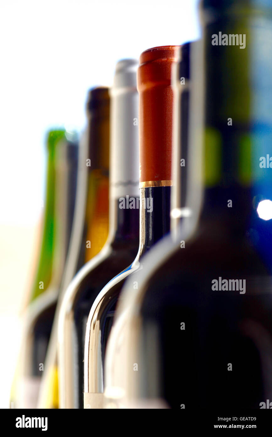 Row of different wine bottles hi-res stock photography and images - Alamy