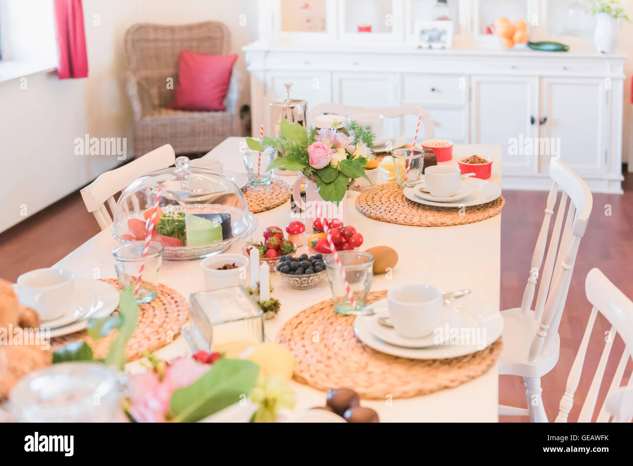 Laid breakfast table Stock Photo - Alamy