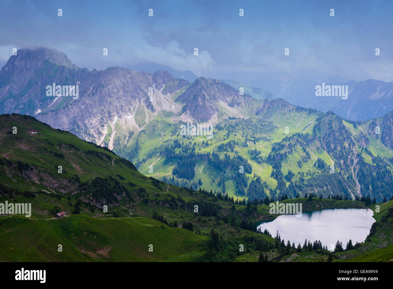 Germany, Bavaria, Allgaeu Alps, panoramic view from Zeigersattel of ...