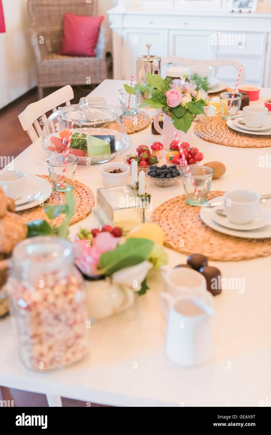 Laid breakfast table Stock Photo - Alamy