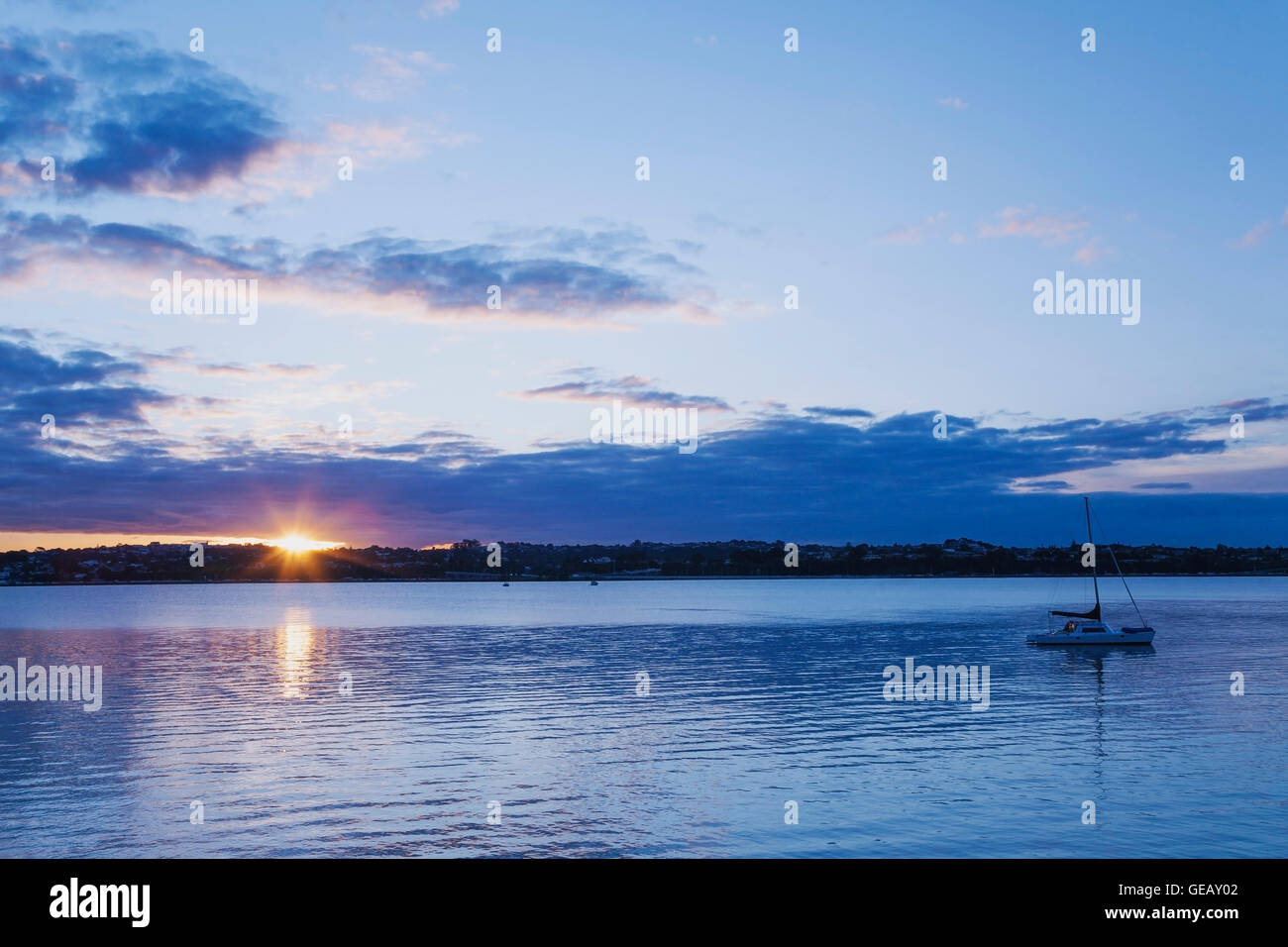 New Zealand, Auckland, Waitemata Harbour at sunset Stock Photo - Alamy