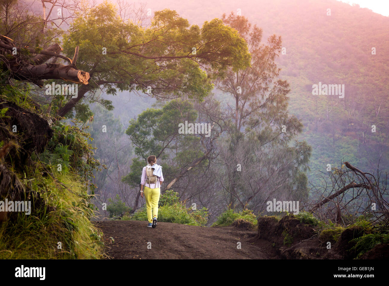 Indonesia, Java, Woman hiking in mountains Stock Photo - Alamy