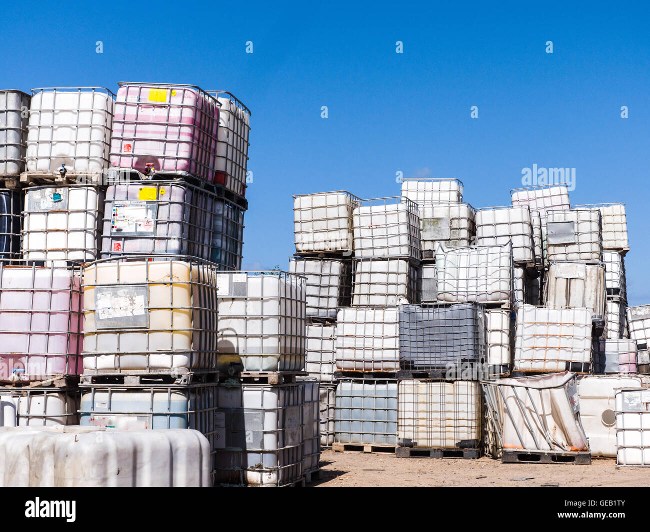Used large plastic IBC container Stock Photo - Alamy