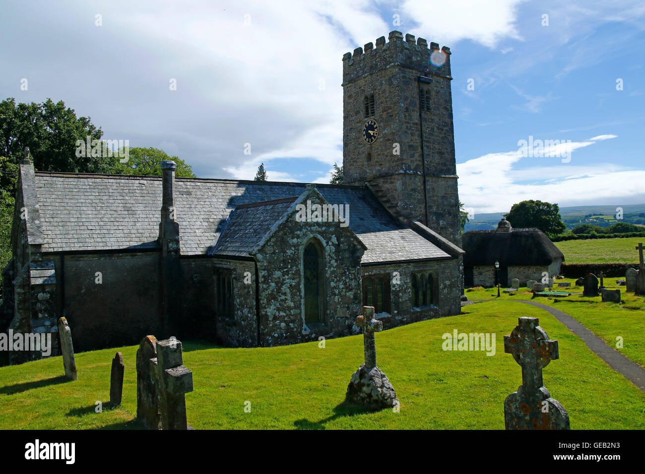 Saxon church at Buckland-in-the-moor with the famous clock face "My ...