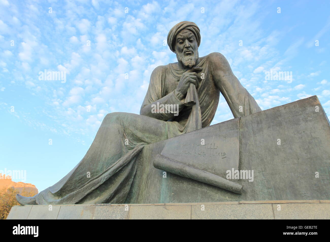 Statue of mathematician Al-Khorezmi in Khiva, Uzbekistan Stock Photo ...
