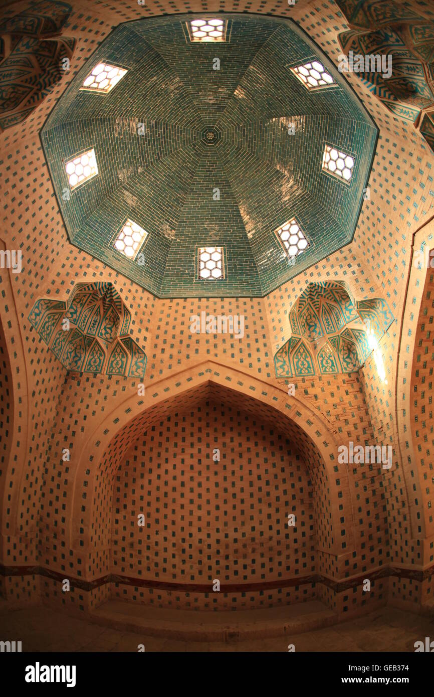 The interior with a blue tiled dome of Mausoleum of Mazlum Khan Slu on ...
