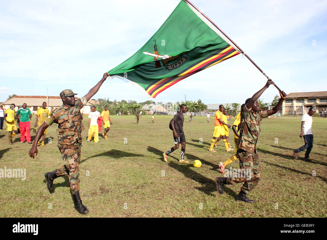Uganda People defense Forces (UPDF) soldiers jubilate after victory in ...