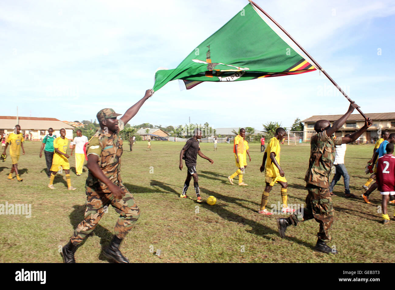 Uganda People defense Forces (UPDF) soldiers jubilate after victory in ...