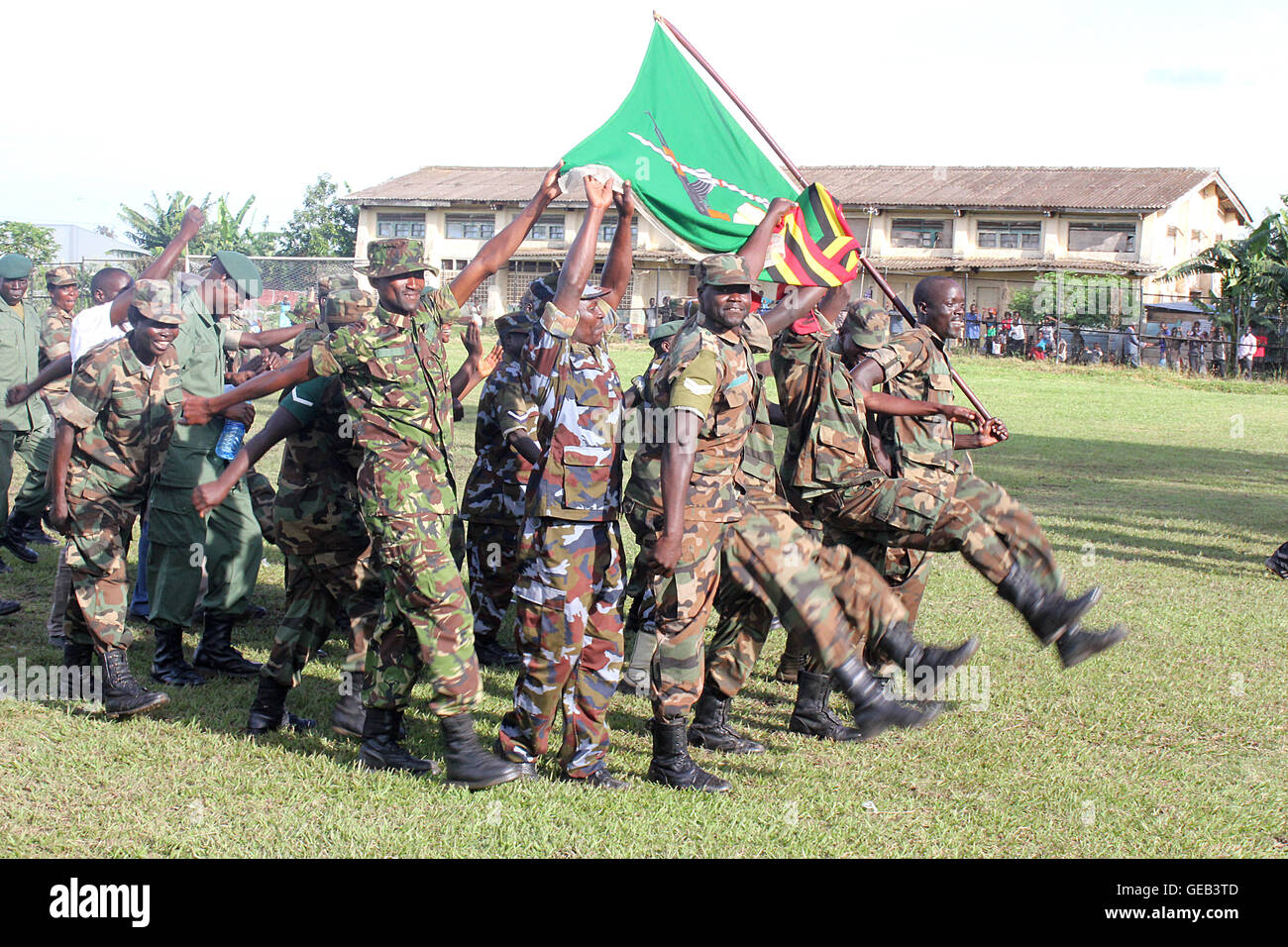 Uganda People defense Forces (UPDF) soldiers jubilate after victory in ...