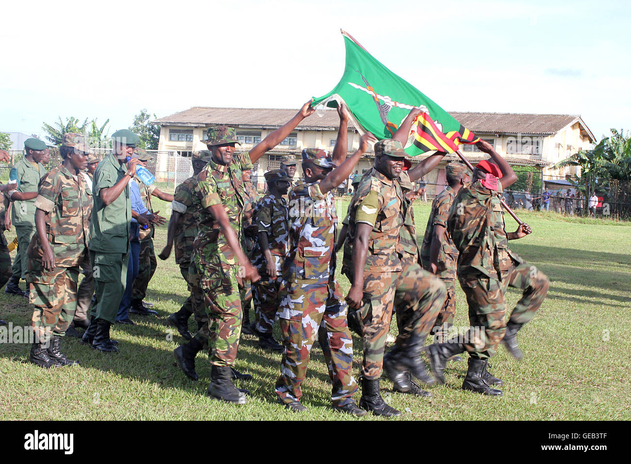 Uganda People defense Forces (UPDF) soldiers jubilate after victory in ...