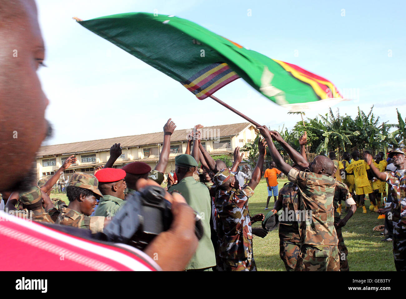 Uganda People defense Forces (UPDF) soldiers jubilate after victory in ...