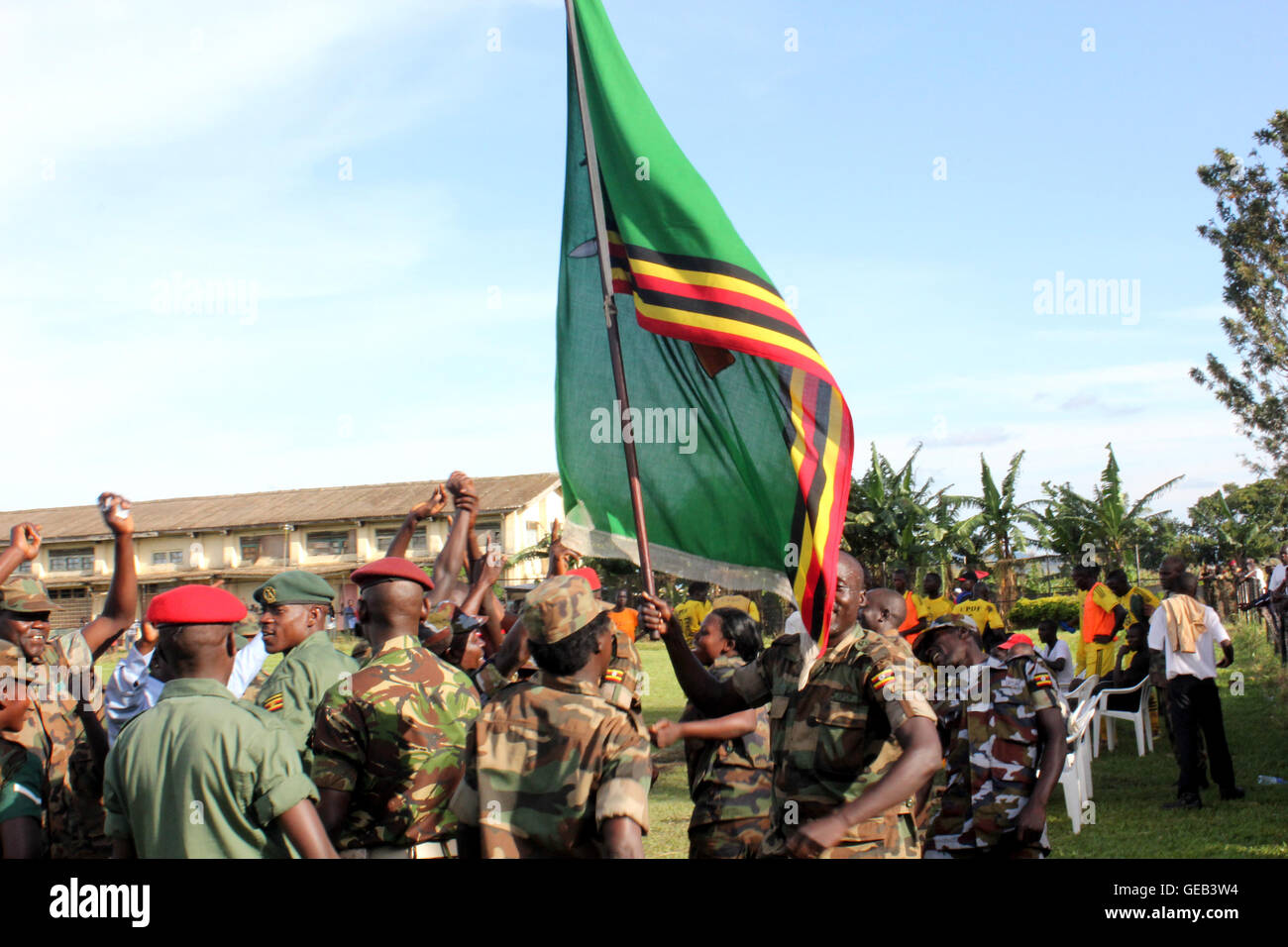 Uganda People defense Forces (UPDF) soldiers jubilate after victory in ...