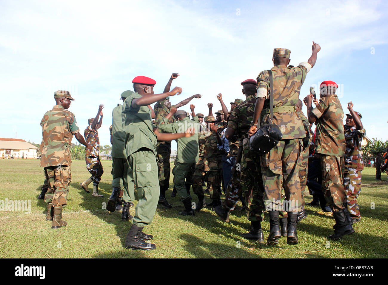 Uganda People defense Forces (UPDF) soldiers jubilate after victory in ...