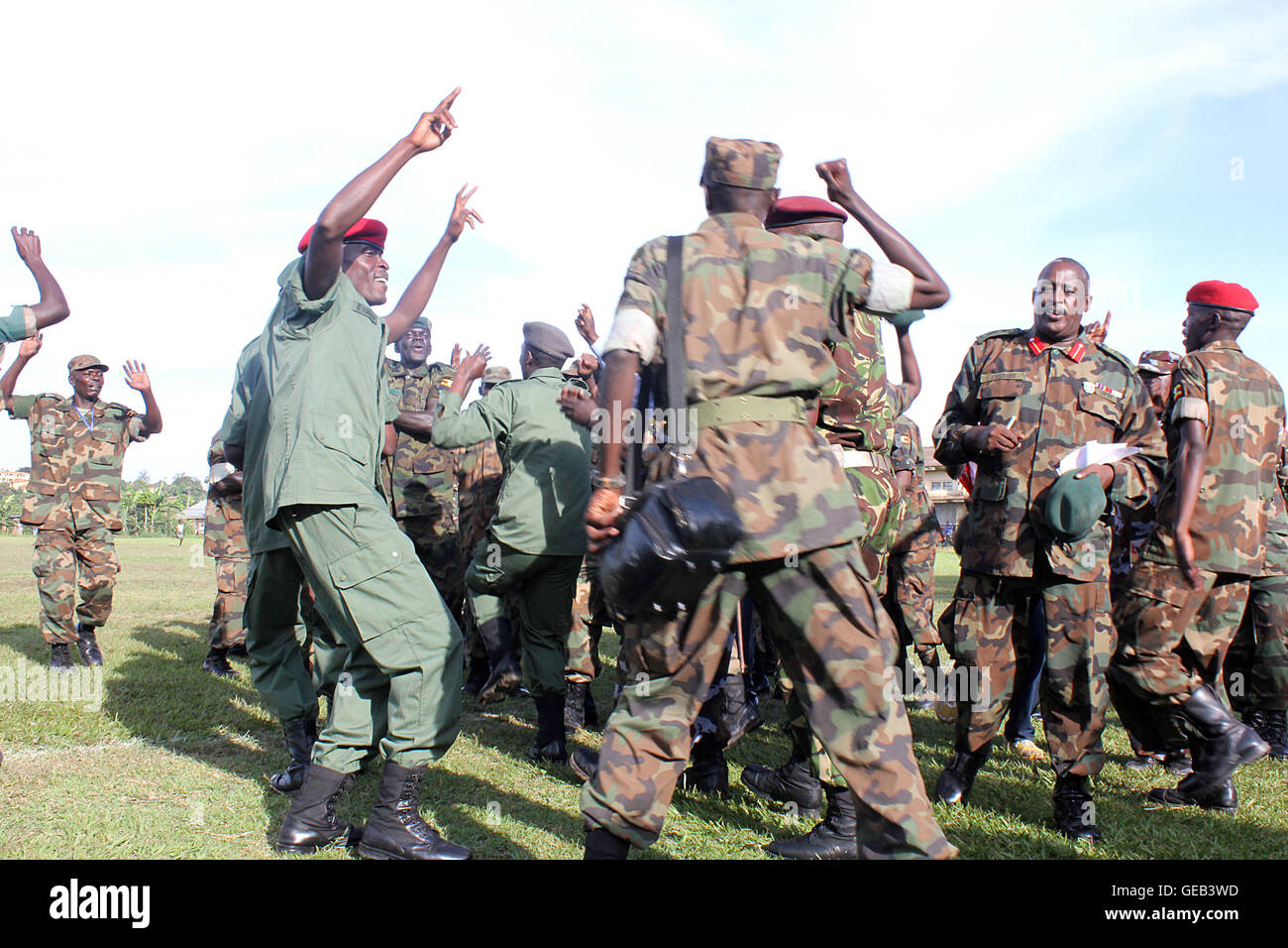 Uganda People defense Forces (UPDF) soldiers jubilate after victory in ...