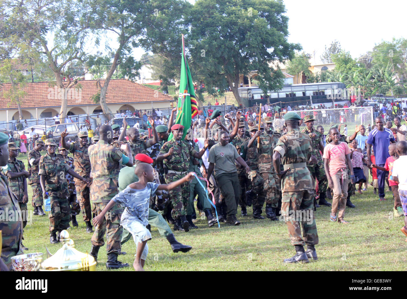 Uganda People defense Forces (UPDF) soldiers jubilate after victory in ...