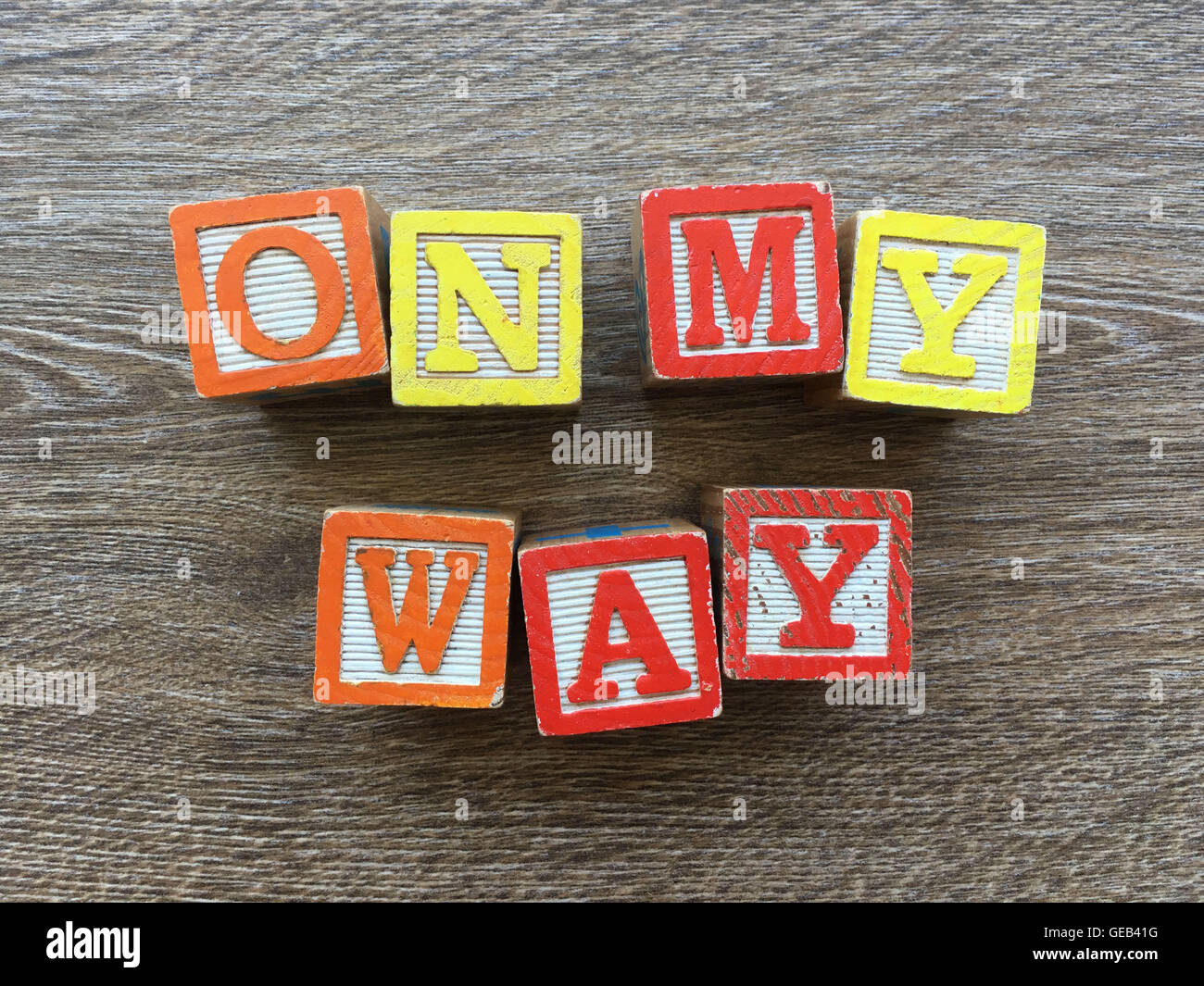 ON MY WAY sentence written with wood block letter characters Stock ...
