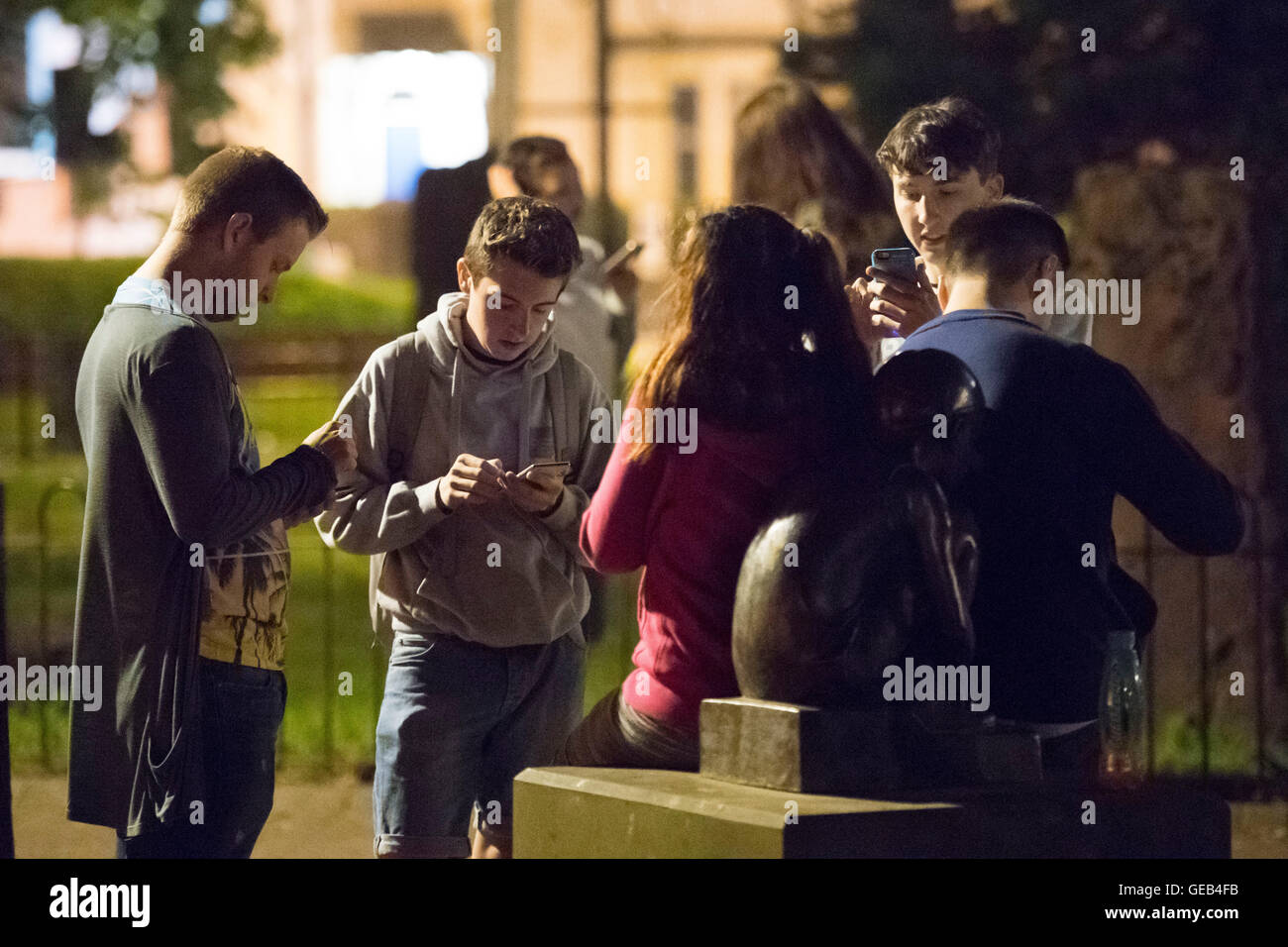 Crowds of Pokemon Go players gather in Gorsedd Gardens, Cardiff, in the ...