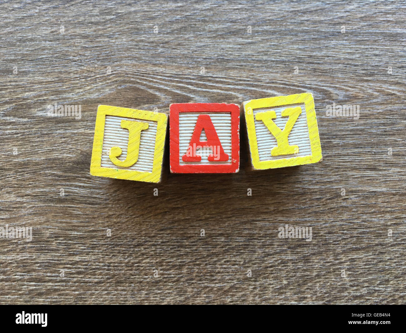JAY name written with wood block characters Stock Photo - Alamy