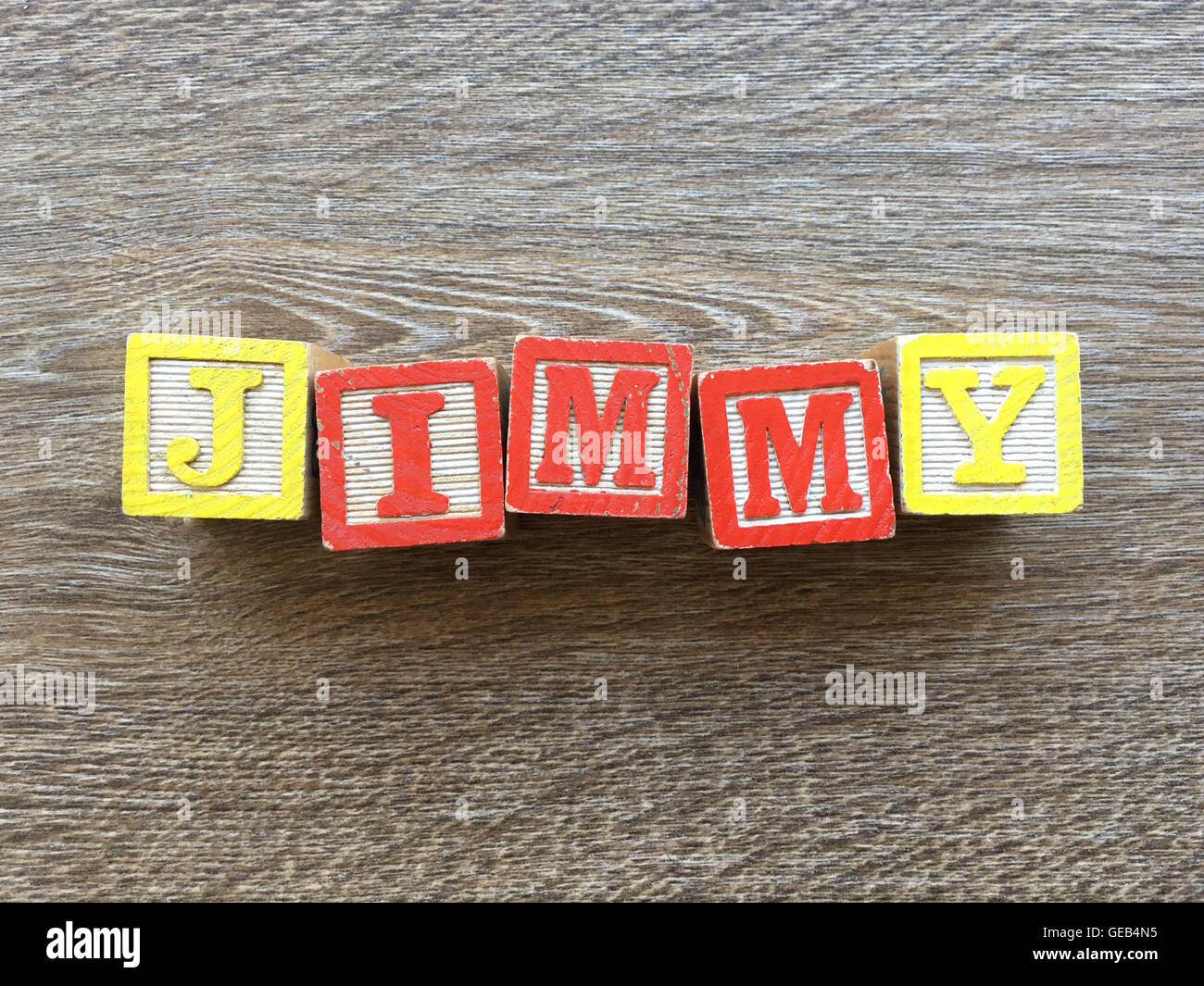 JIMMY name written with wood block characters Stock Photo - Alamy
