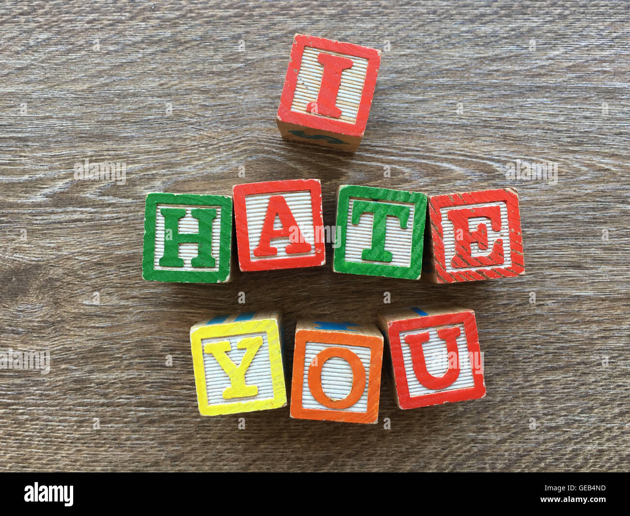 I HATE YOU sentence written with wood block letter characters Stock ...