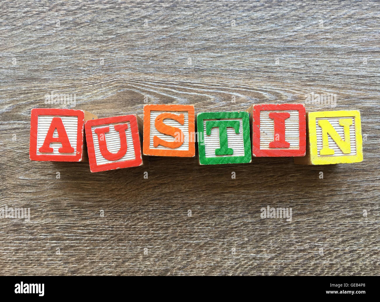 AUSTIN city name written with wood blocks characters Stock Photo - Alamy