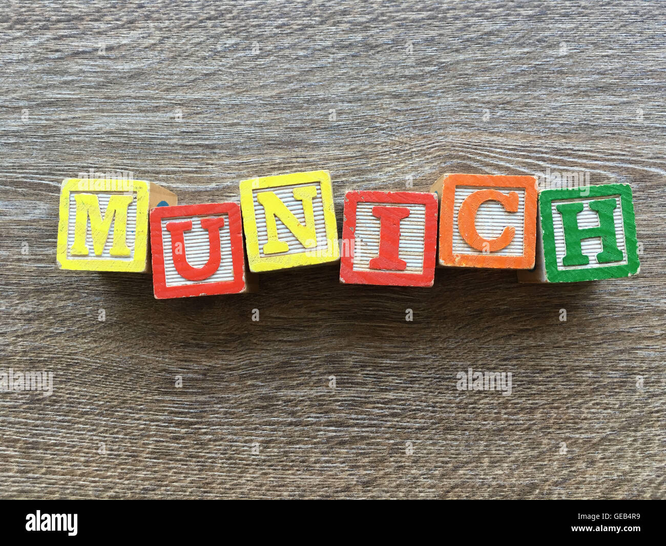 MUNICH city name written with wood blocks characters Stock Photo - Alamy