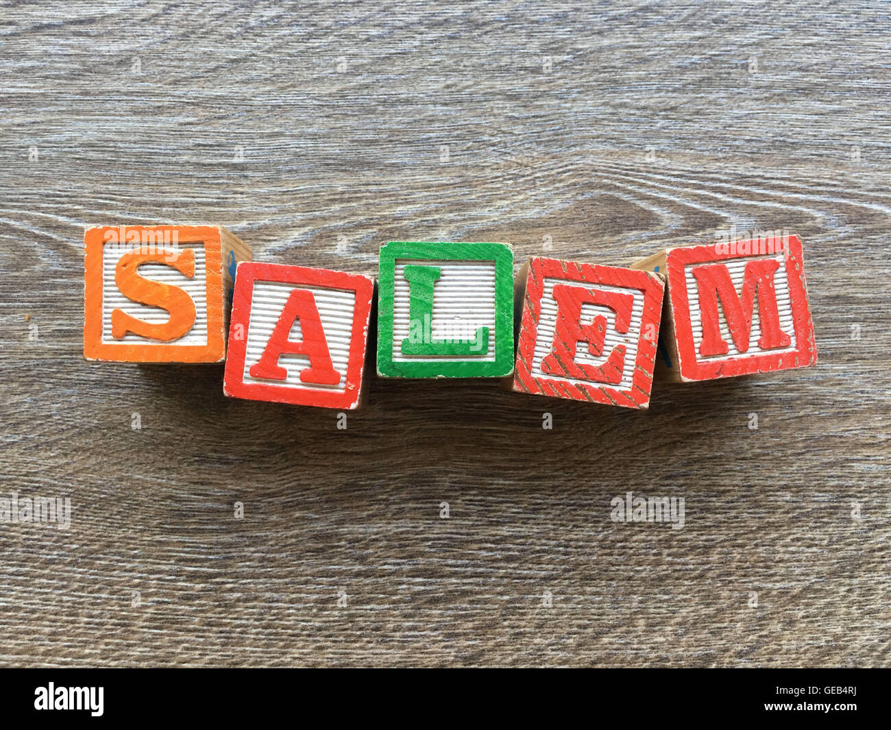 SALEM city name written with wood blocks characters Stock Photo - Alamy