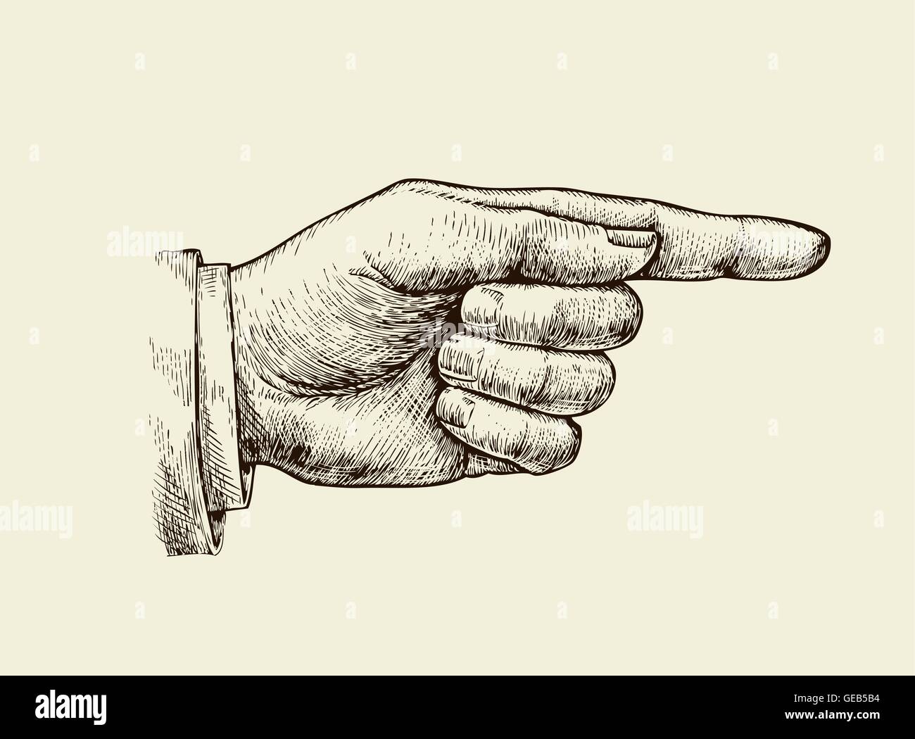 Hand drawn vintage . Retro sketch index finger. Vector illustration ...