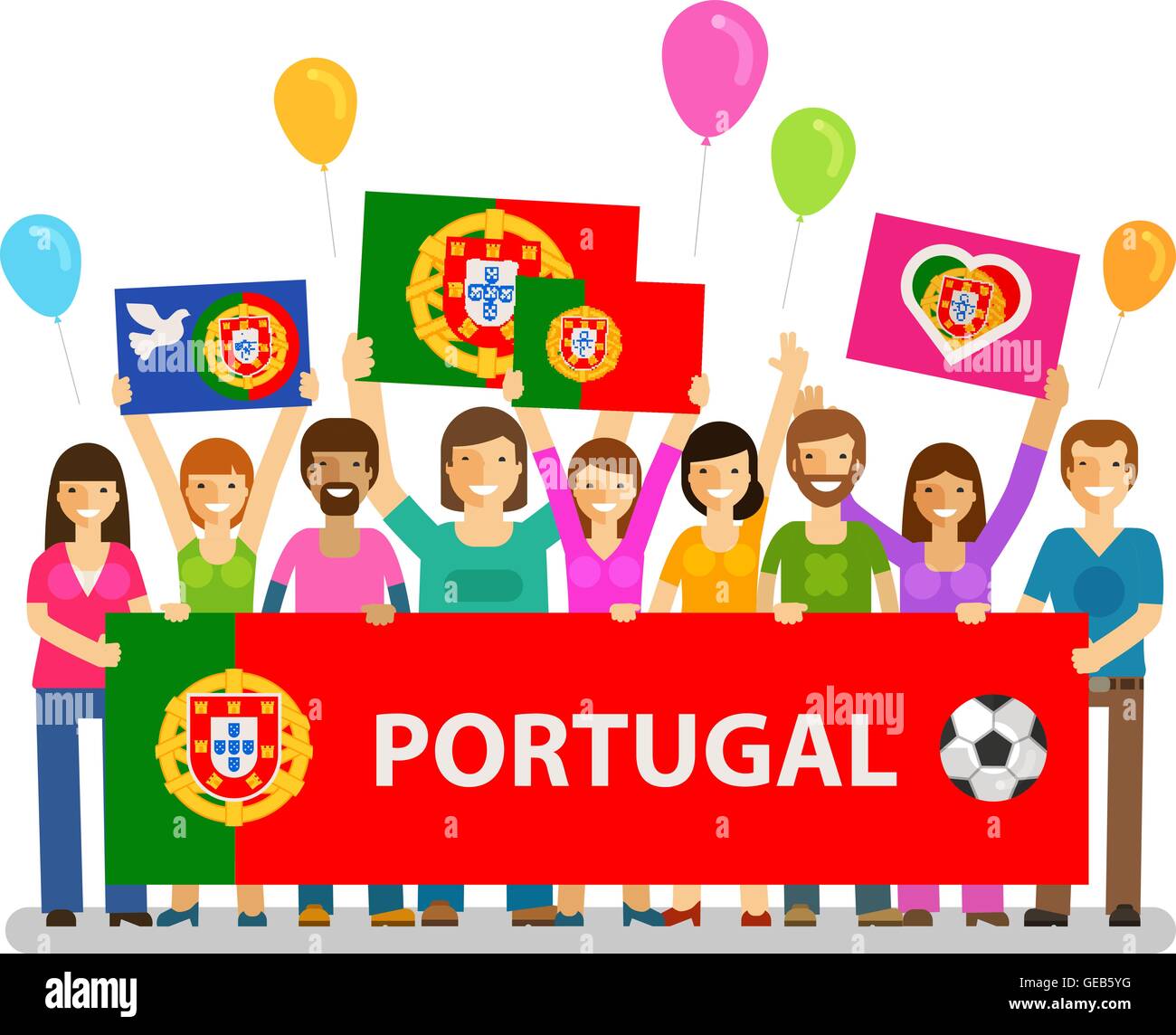 Soccer, championship, sport icon. Fans of Portugal on the podium with ...
