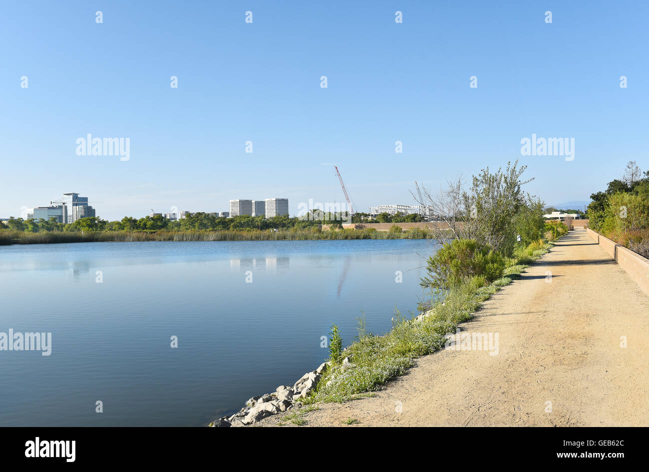 The Pond B trail at San Joaquin Marsh Reserve, Irvine, California, with ...