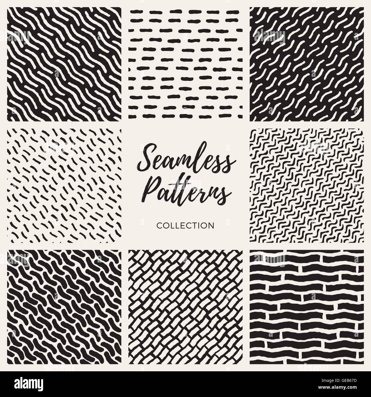 Set of Nine Vector Seamless Lines Patterns Collection Stock Vector ...