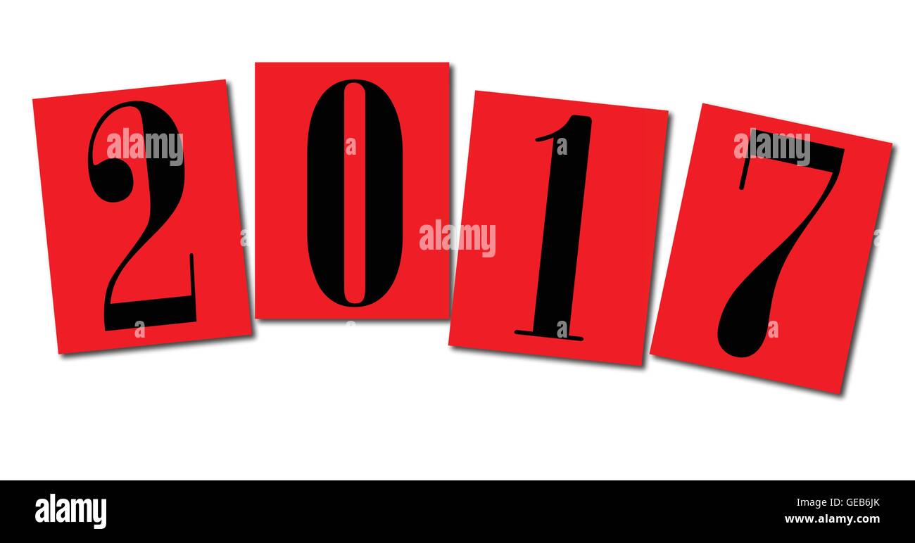 The number 2017 on red cards for the new year over a white background ...