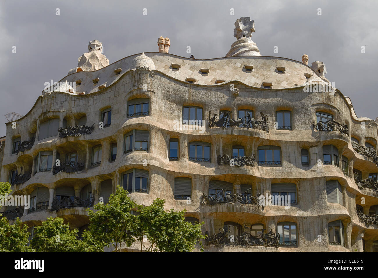Facade of Casa Mila (La Pedrera) by Antoni Gaudi in Barcelona, Spain ...