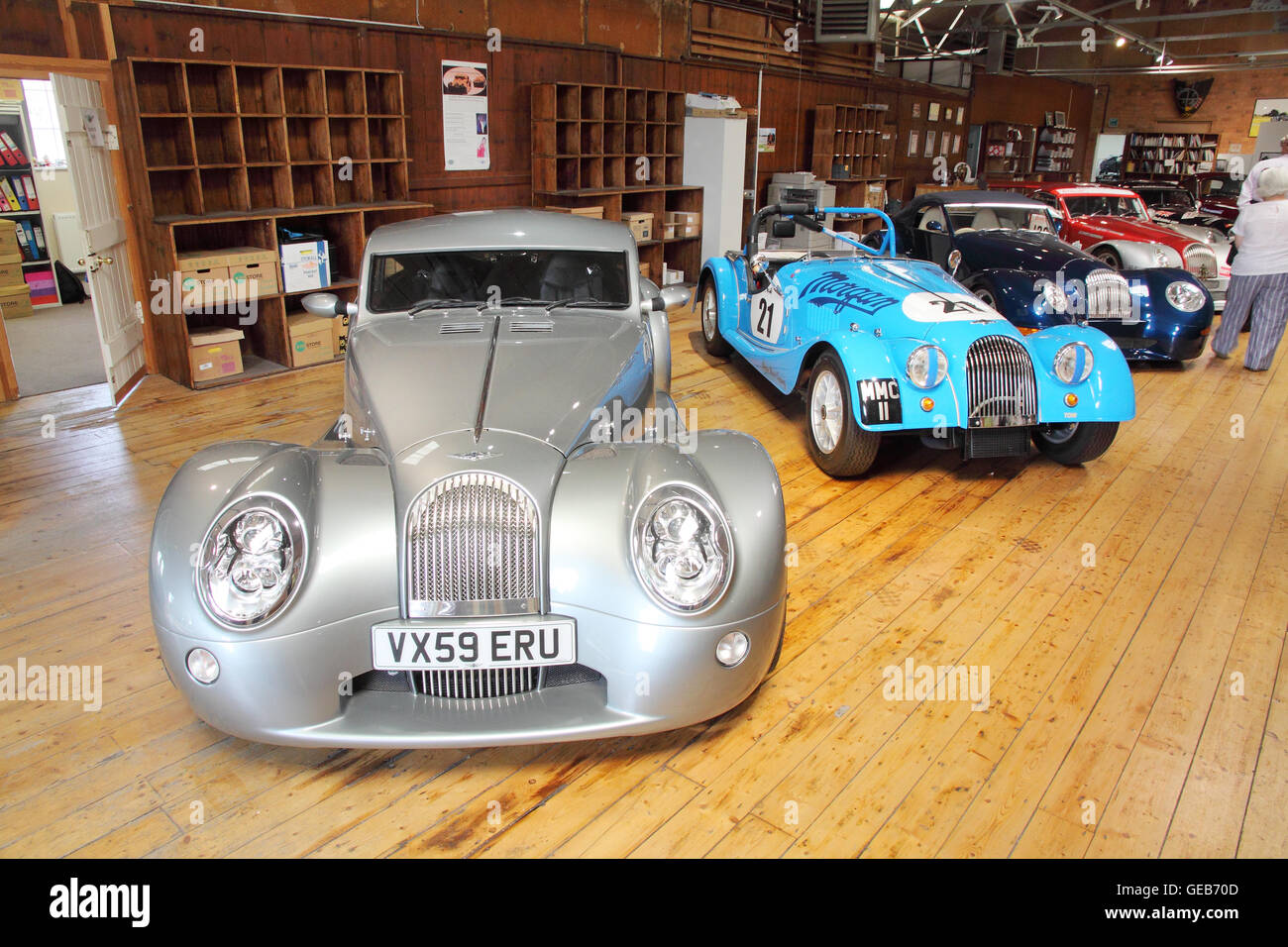 Morgan sportscars on display during a factory tour of Morgan Motor ...