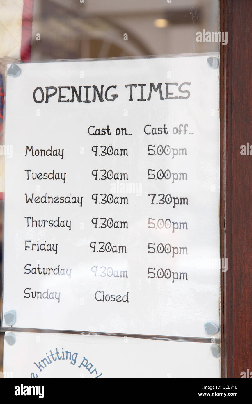 Shop opening hours sign hi-res stock photography and images - Alamy