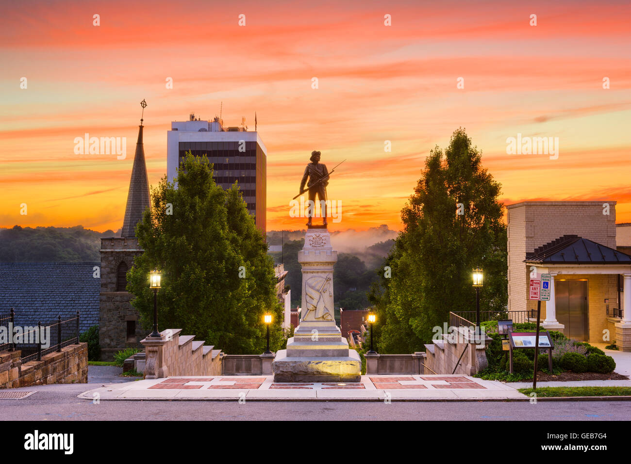 Lynchburg, Virginia, USA cityscape at Monument Terrace in the morning ...