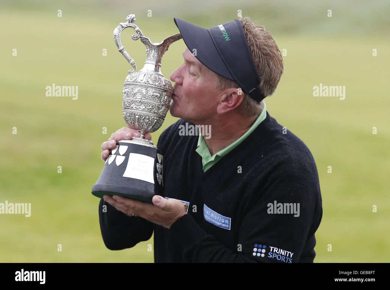 England's Paul Broadhurst celebrates after winning the 2016 Senior Open ...