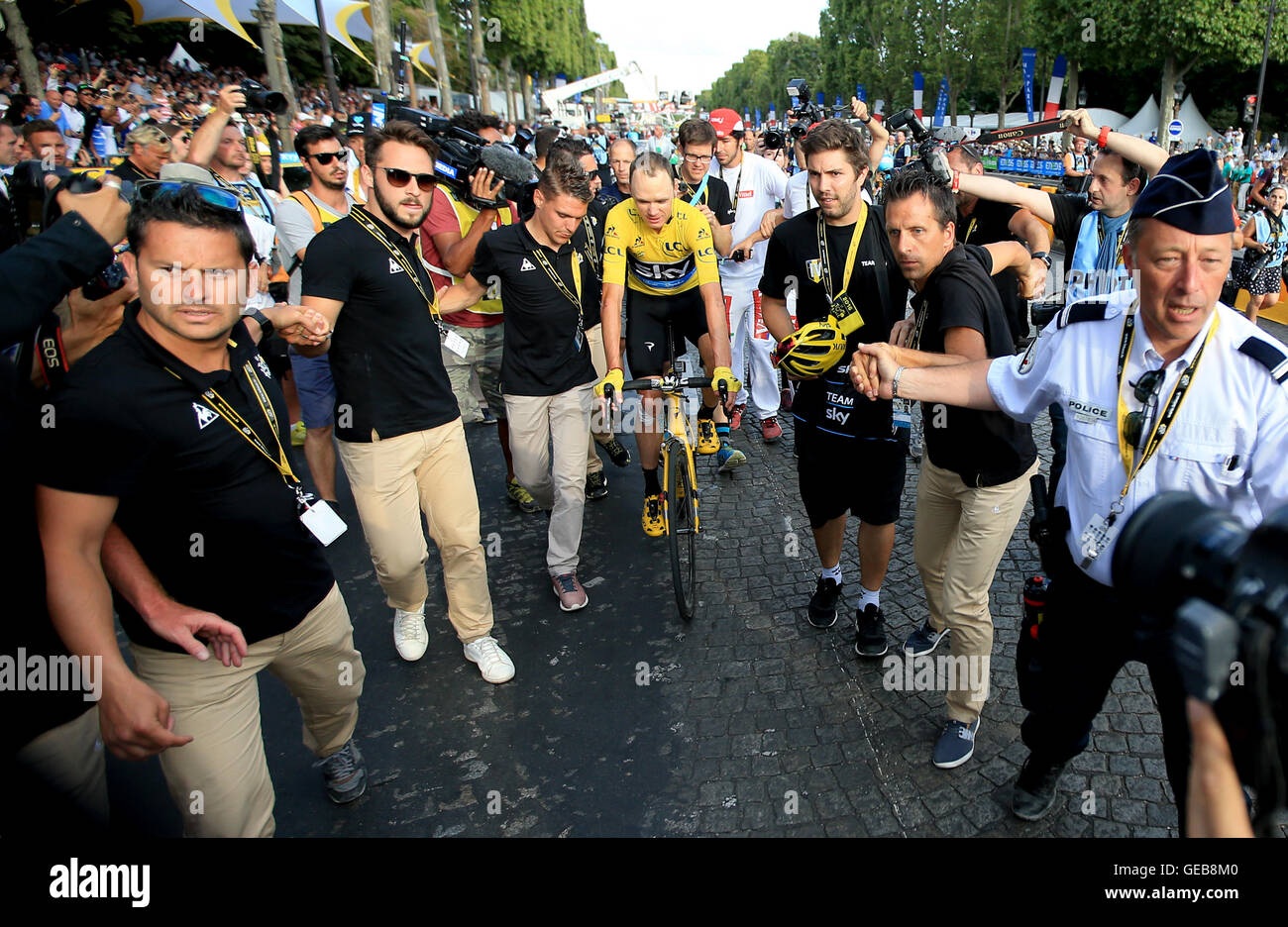 Team Sky's Chris Froome after crossing the line to win the Tour De ...