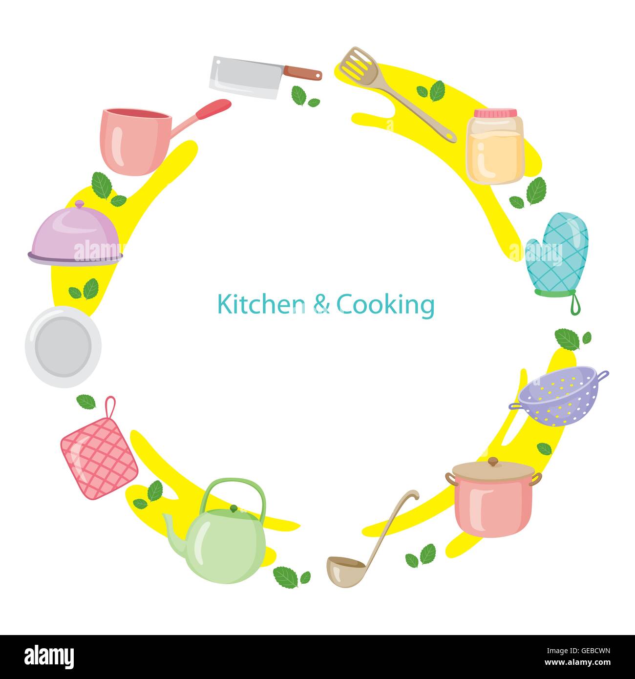 Kitchen equipment border kitchenware crockery hi-res stock photography ...