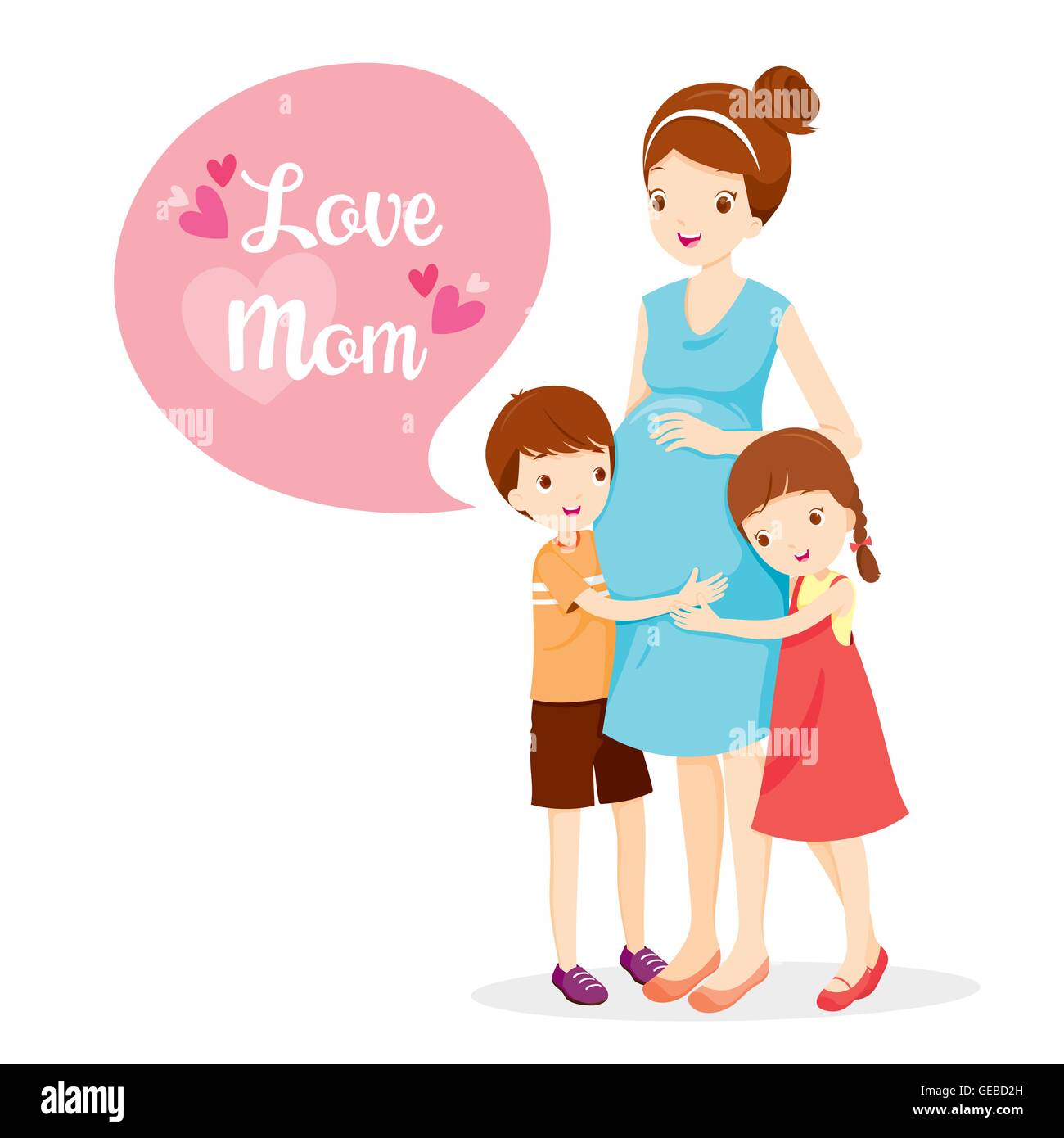 Daughter And Son Hugging Pregnant Mother Embracing Hug Mothers Day