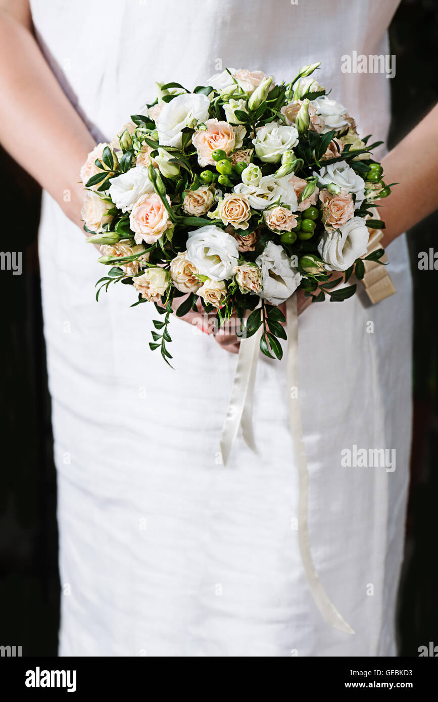 Colorful bridal beautiful bouquet of roses different colors and other ...