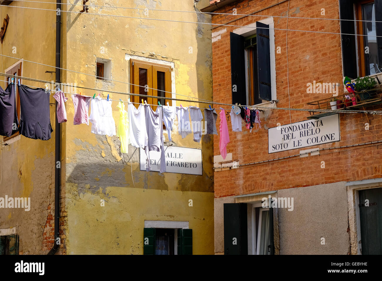 Laundry hanging on a clothes line Venice Italy Stock Photo - Alamy