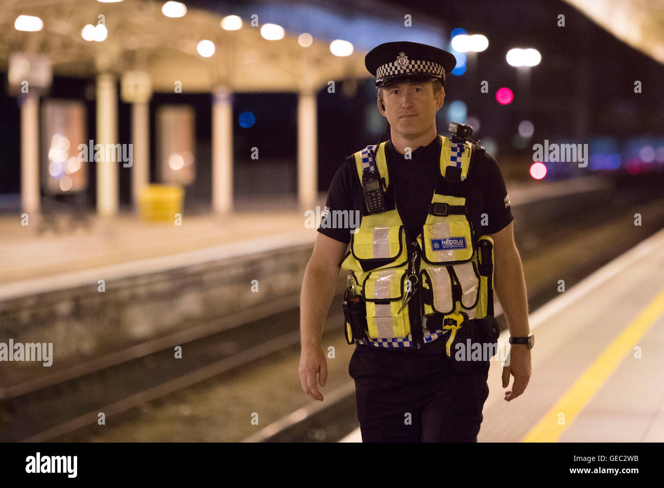 CARDIFF, WALES - JULY 22: British Transport Police officer Clive ...