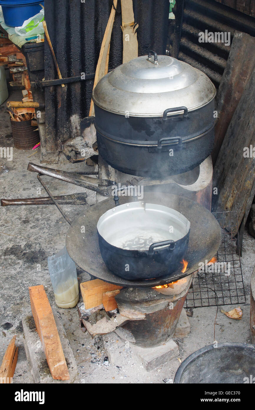 Cooking in traditional cookshops, Laos, Asia Stock Photo - Alamy