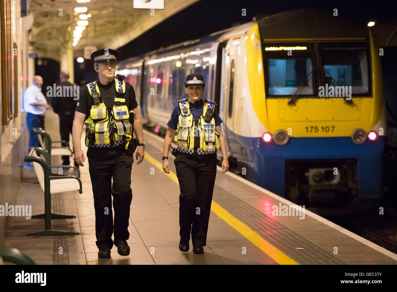British Transport Police (BTP) at Cardiff railway train station in ...