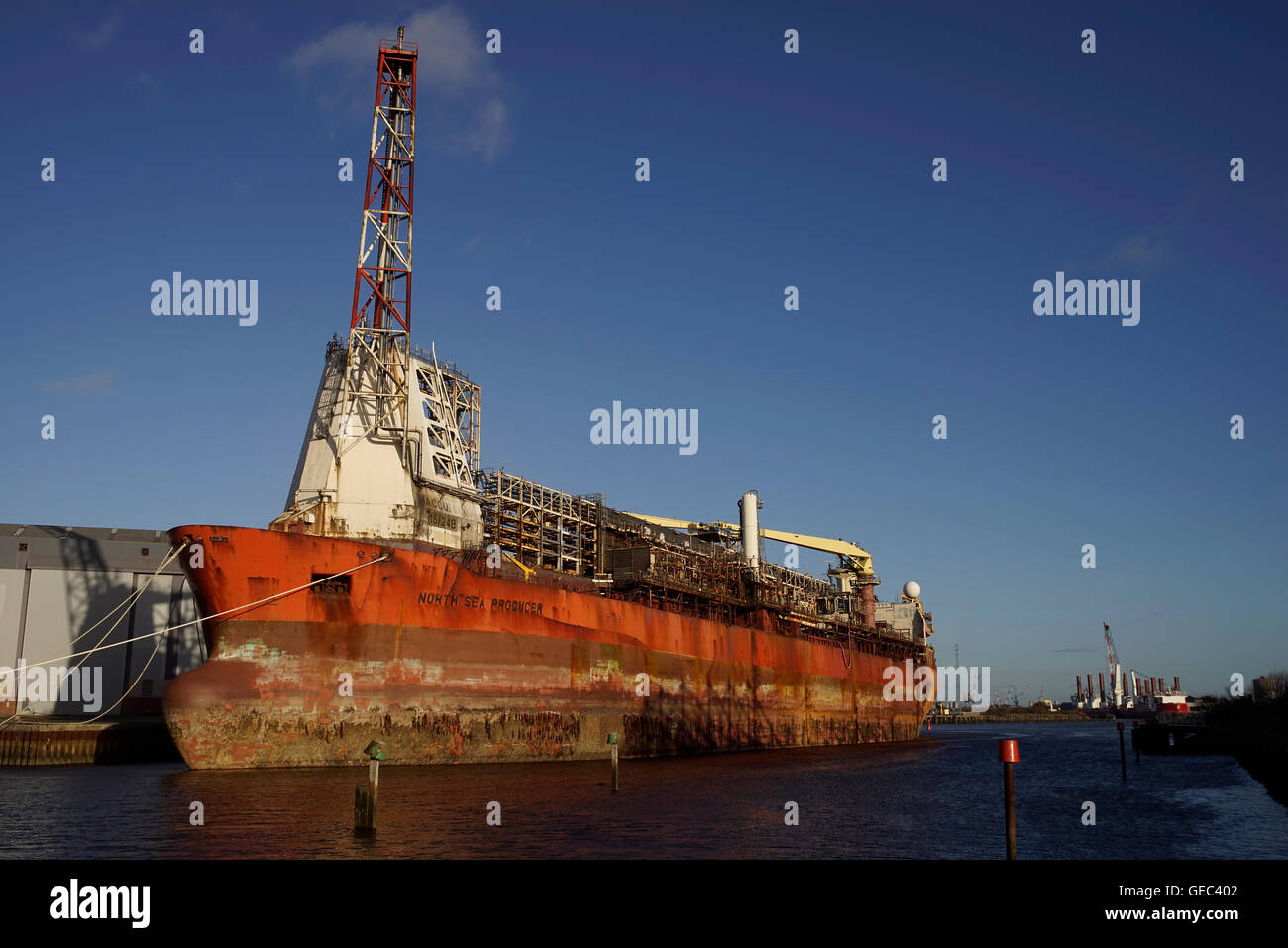 The North Sea Producer, an oil drilling ship in docks at Middlesborough ...