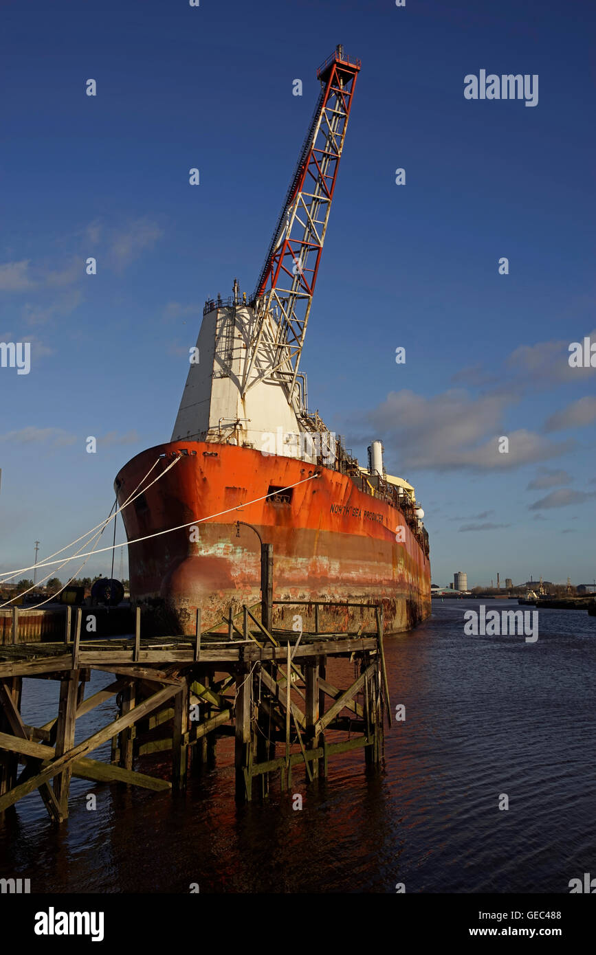 The North Sea Producer, an oil drilling ship in docks at Middlesborough ...
