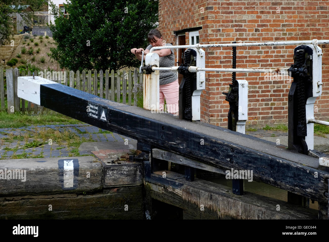 Woman opening lock gate hi-res stock photography and images - Alamy